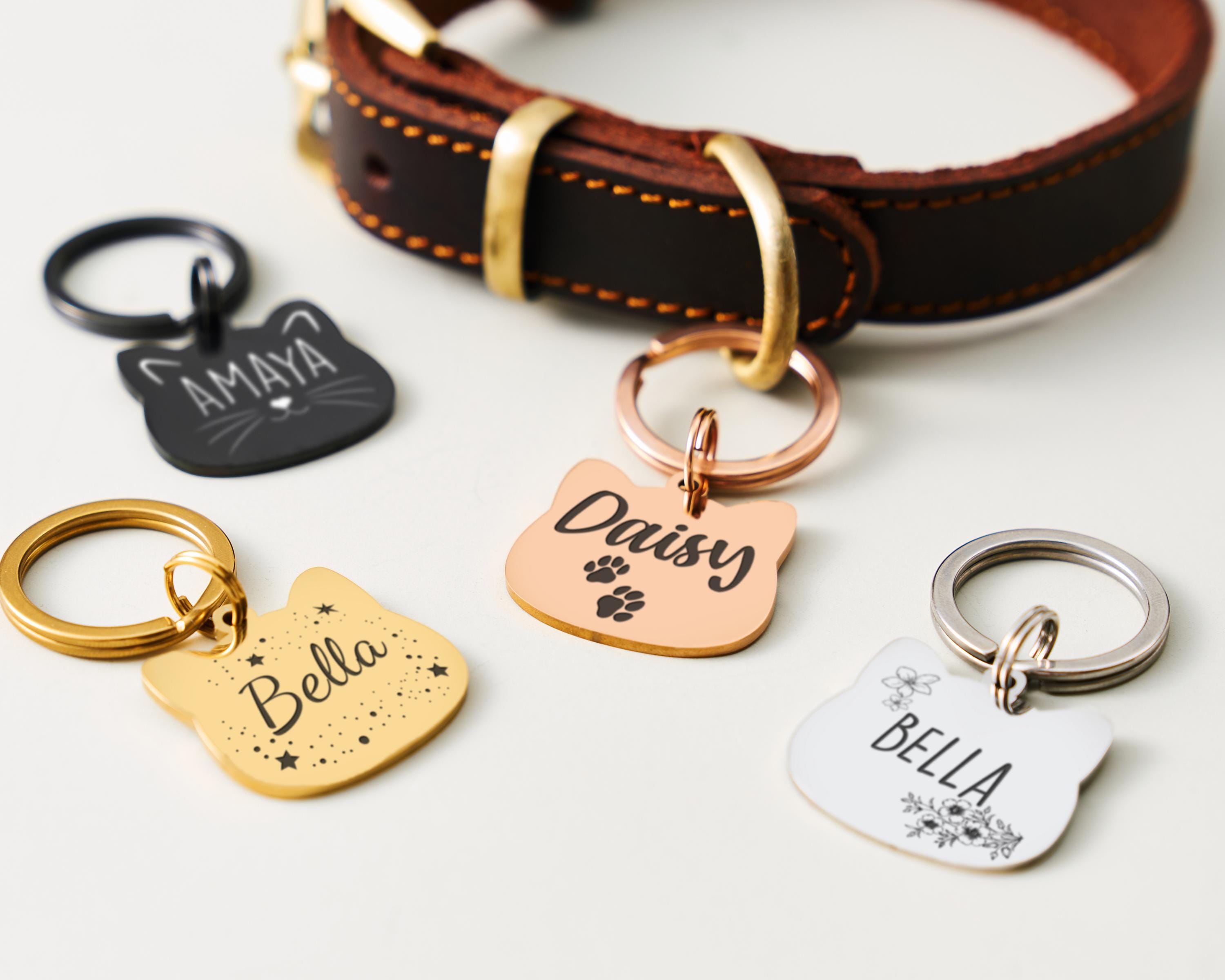 Custom Cat Name Tag - Personalized Feline Face ID Tag for Collar or ...