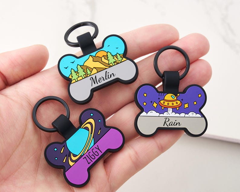 Silent Bone Shape Silicone Dog ID Tag, Custom Engraved Pet Tag ...