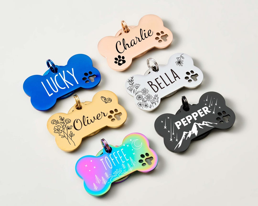 Personalized Dog Tag, Custom Bone Dog Tag, Puppy Name Tag, Stainless ...