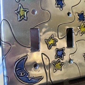 Sun Moon Stars Blue Triple Silver Metal Switch Plate Switchplate Light ...