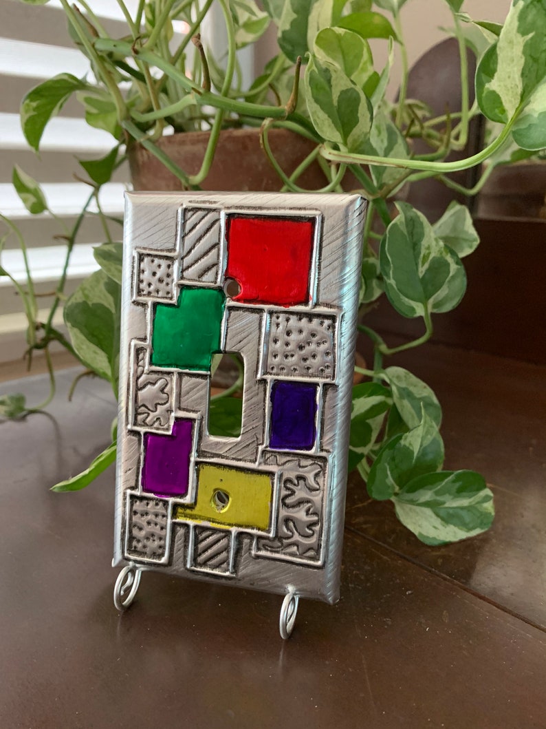 Squares Colors and Texture Silver Metal Single Switch Plate | Etsy