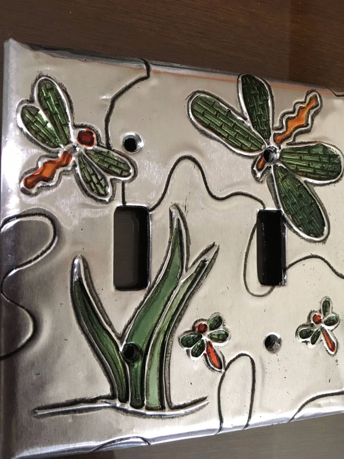 Dragonfly Double Green Silver Metal Switch Plate Switchplate - Etsy