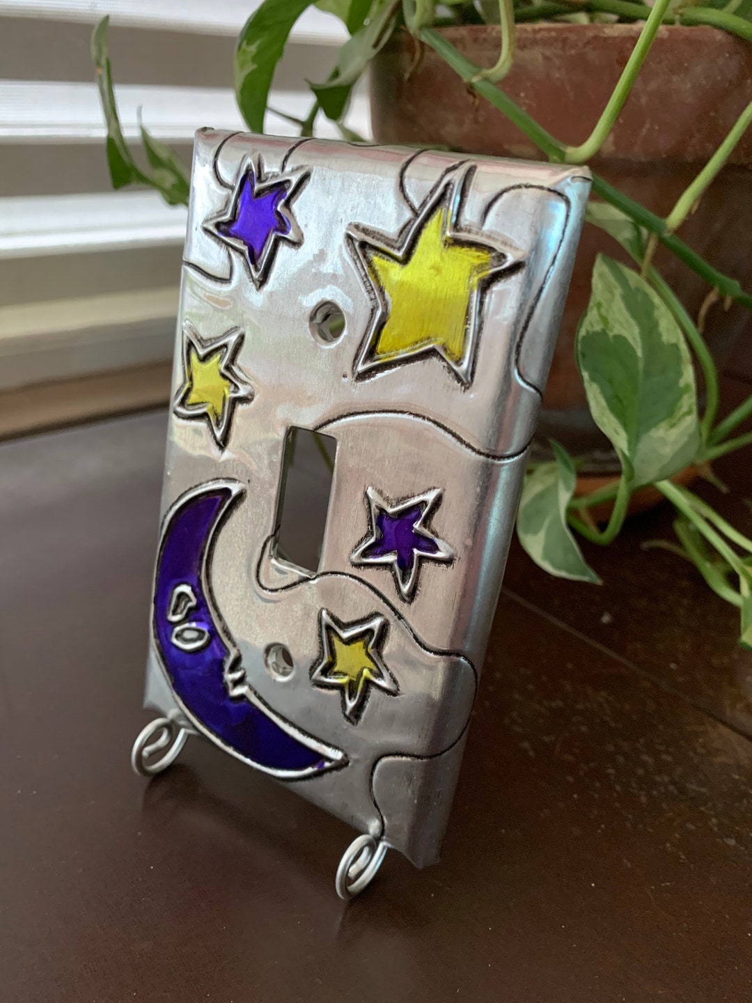 Moon and Stars Blue Silver Metal Single Switch Plate Switchplate Light ...