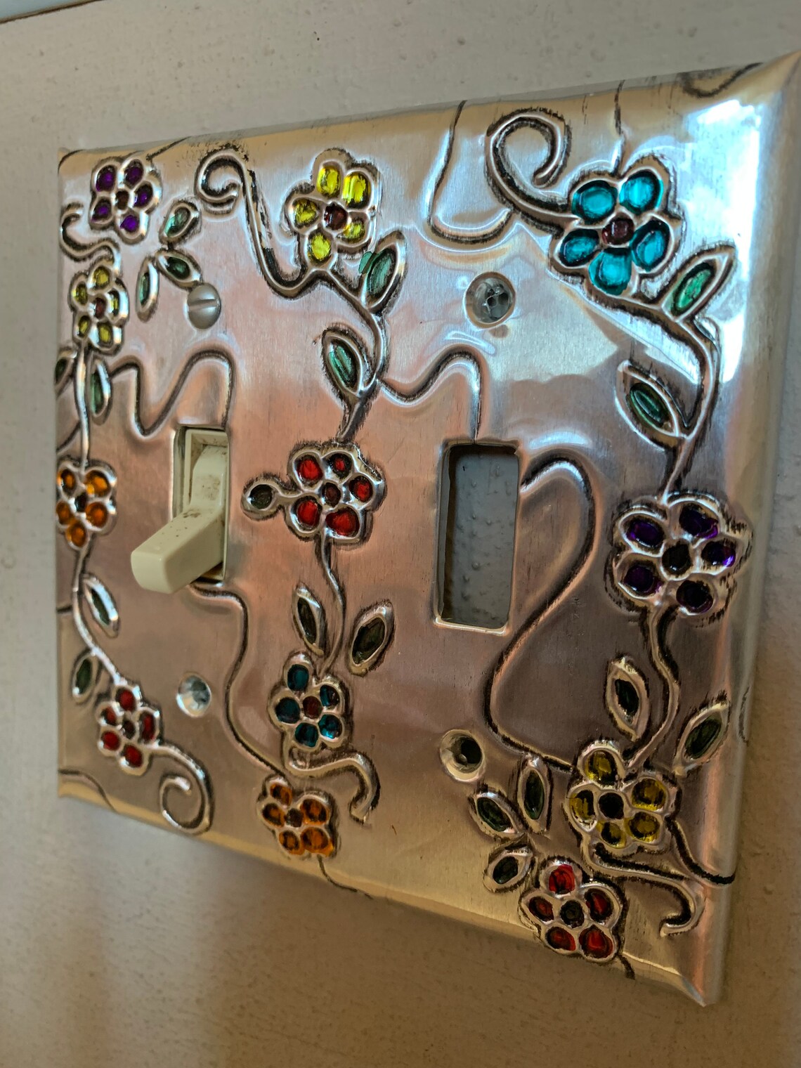 Flowers Colorful Flower Silver Metal Double Toogle Switch - Etsy