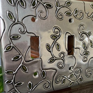 Leaves Leaf Green Silver Metal Triple Toogle Switch Plate Switchplate ...