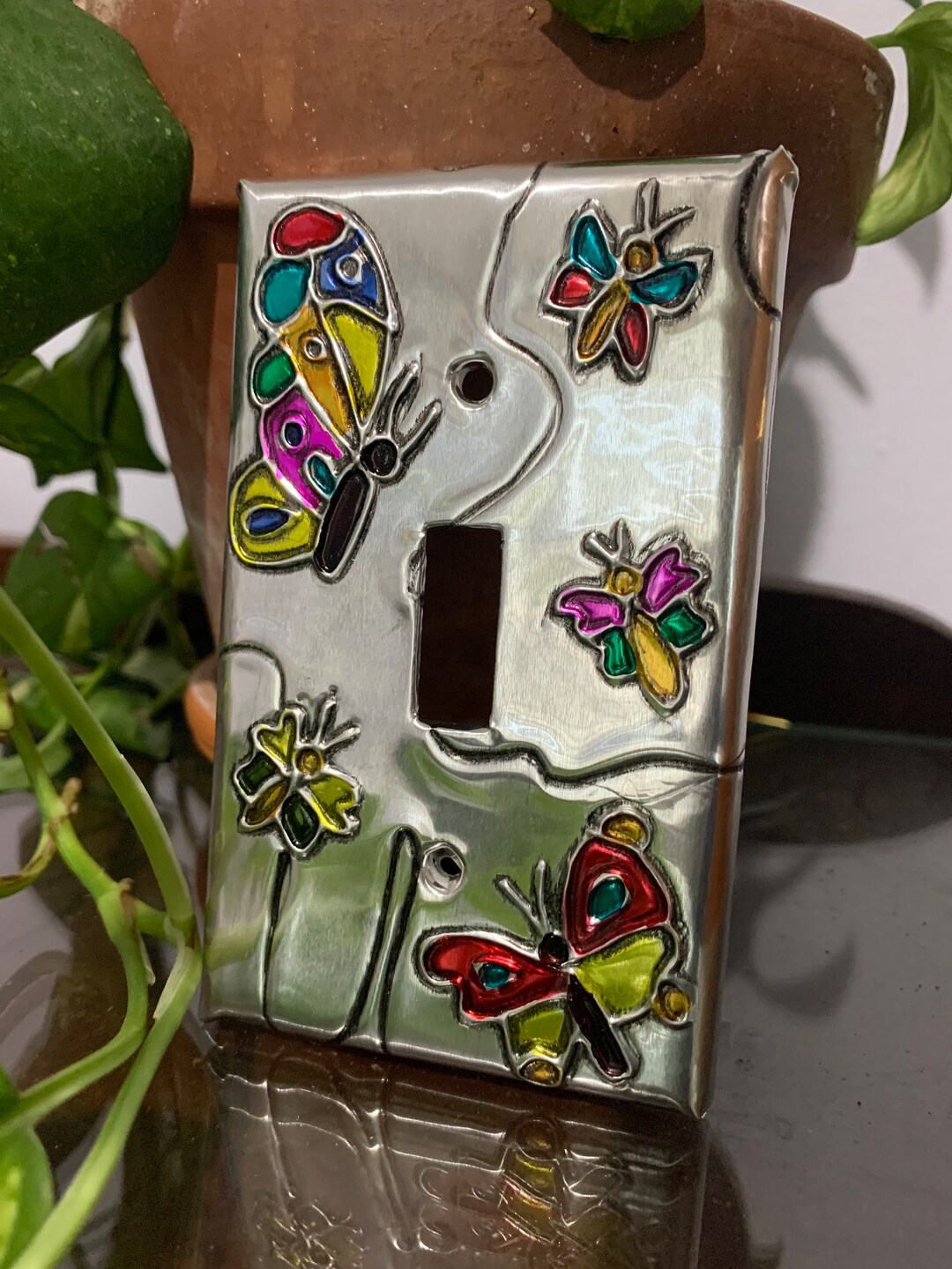 Butterfly Single Metal Silver Switch Plate Light Switch Cover ...