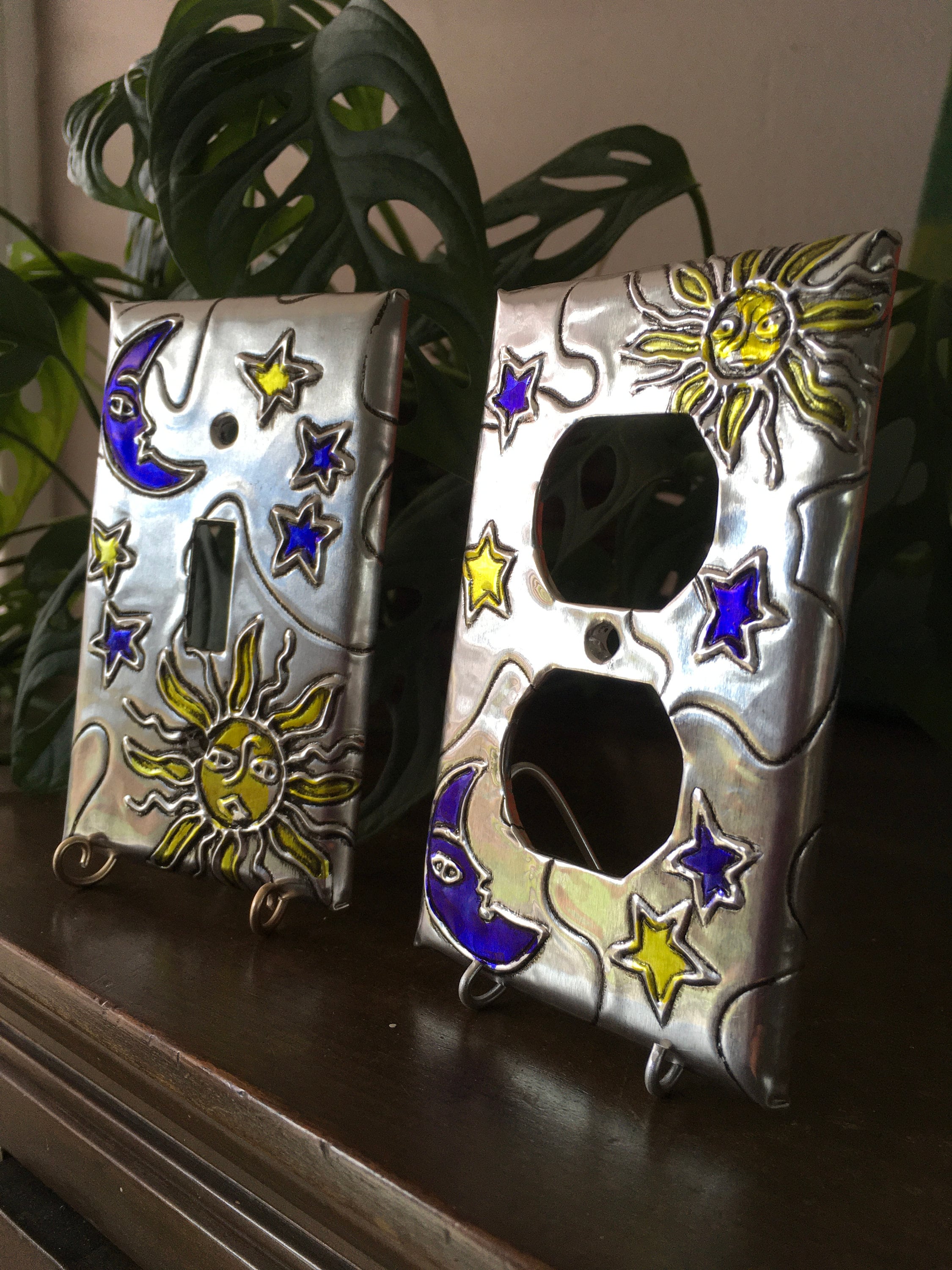 Sun Moon Stars Blue Silver Outlet Switch Plate Switchplate | Etsy