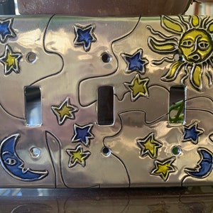Sun Moon Stars Blue Triple Silver Metal Switch Plate Switchplate Light ...