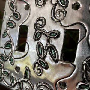 Leaves Leaf Green Silver Metal Double Toogle Switch Plate Switchplate ...