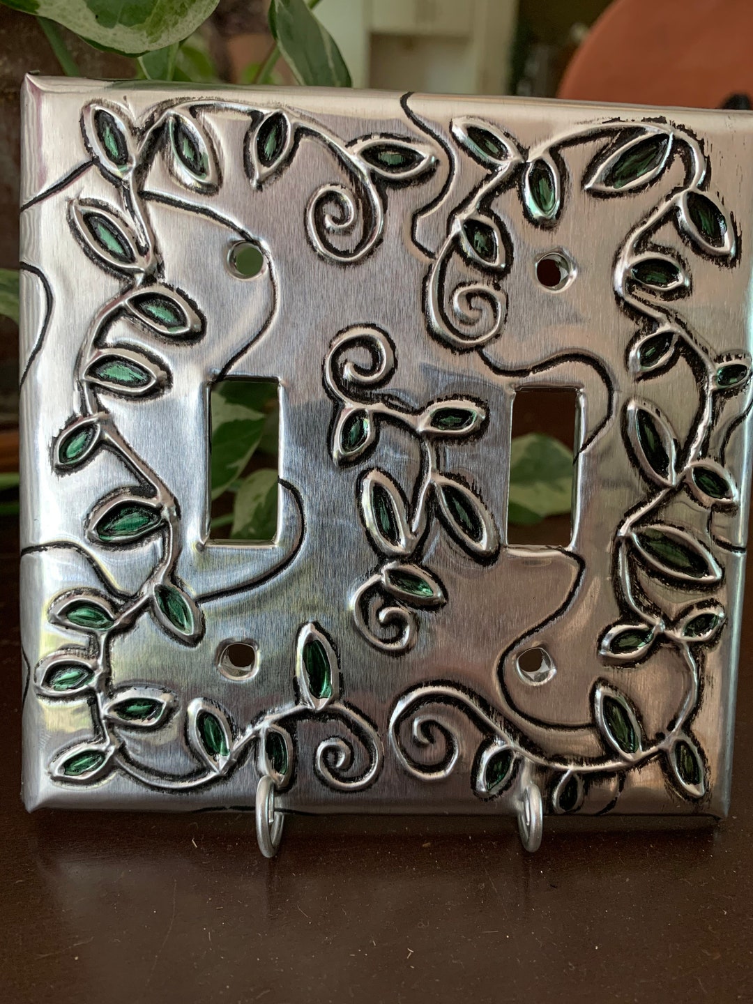 Leaves Leaf Green Silver Metal Double Toogle Switch Plate Switchplate ...