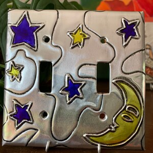 Moon and Stars Double Toogle Silver Metal Switchplate Light Switch ...
