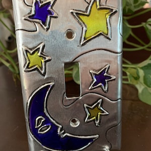 Moon and Stars Blue Silver Metal Single Switch Plate Switchplate Light ...