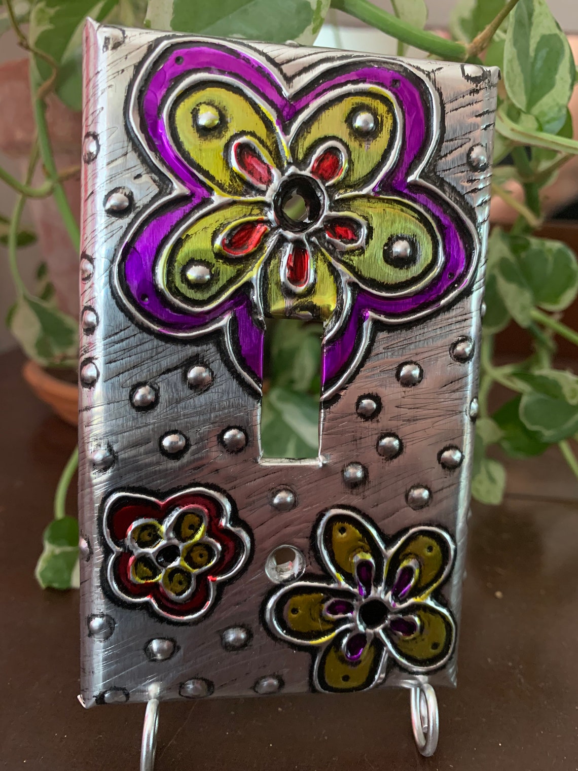 Funky Flower Flowers Single Aluminum Handmade Silver Metal Switchplate ...