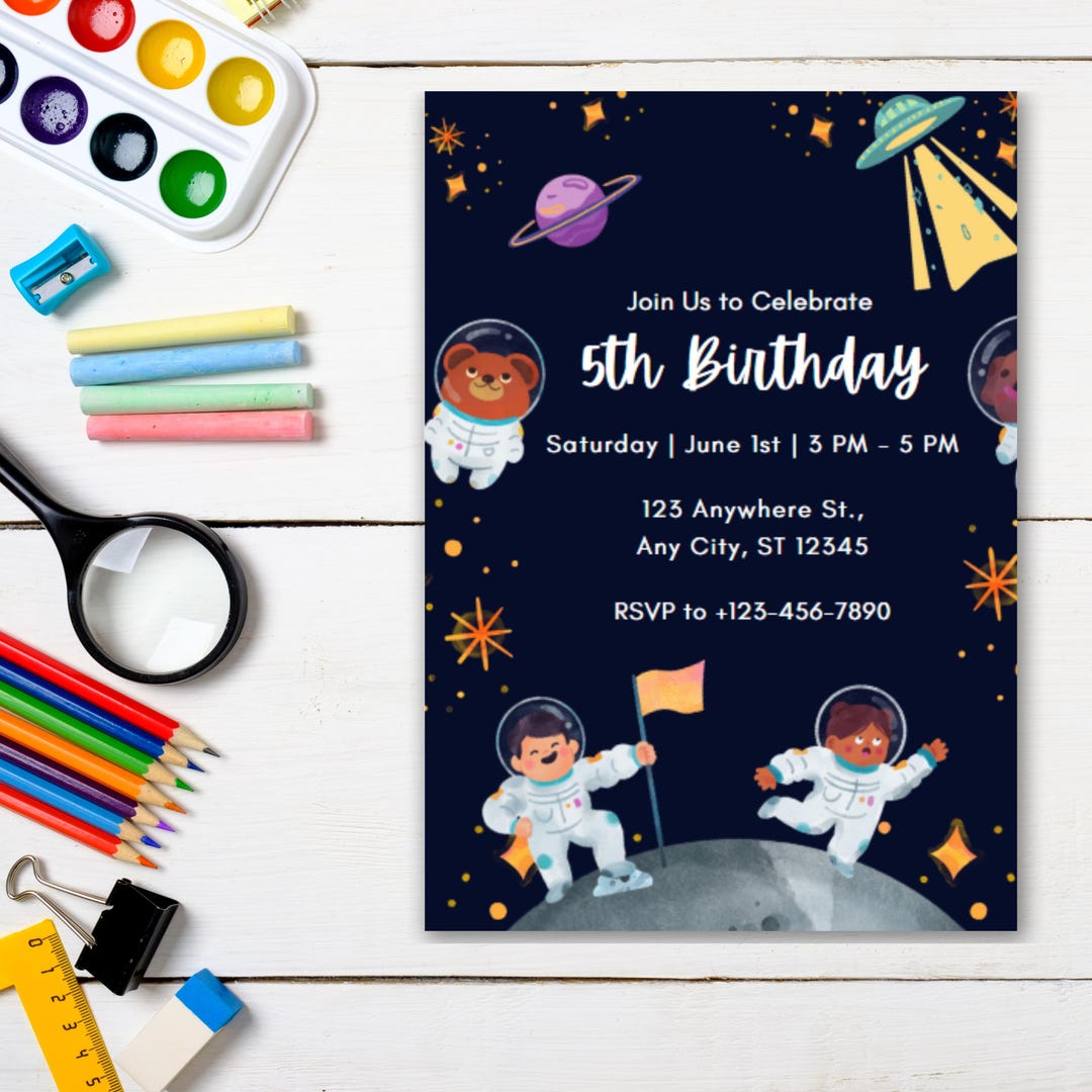Outer Space Birthday Invitation, Astronaut Outer Space Theme Invitation ...