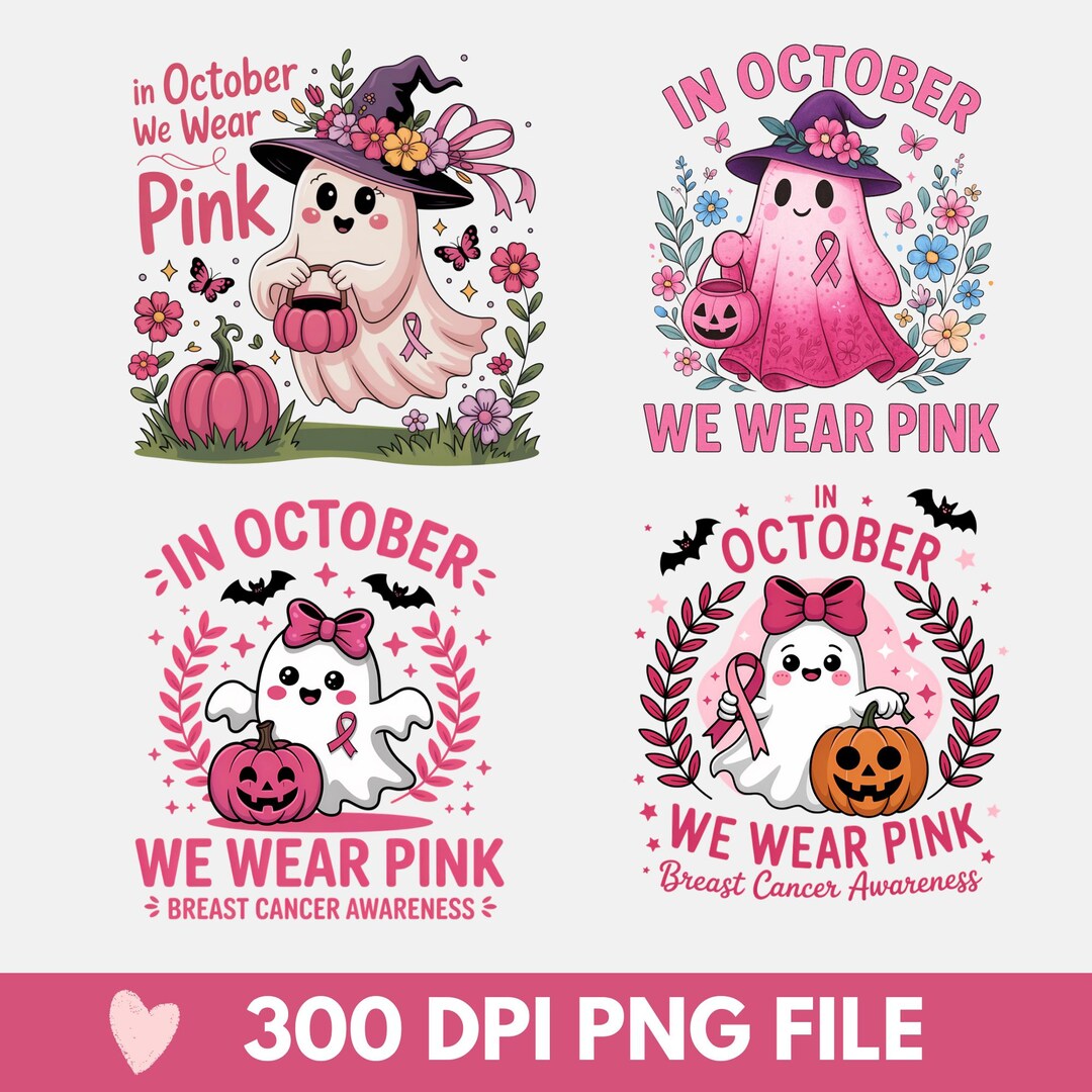 Pink Halloween Ghost PNG: Breast Cancer Awareness Sublimation (digital ...