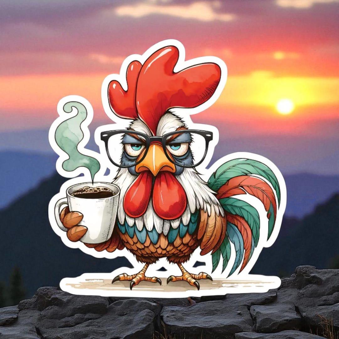 Angry Coffee Chicken Sticker – Funny Sassy Farm Vinyl Decal for Laptop ...