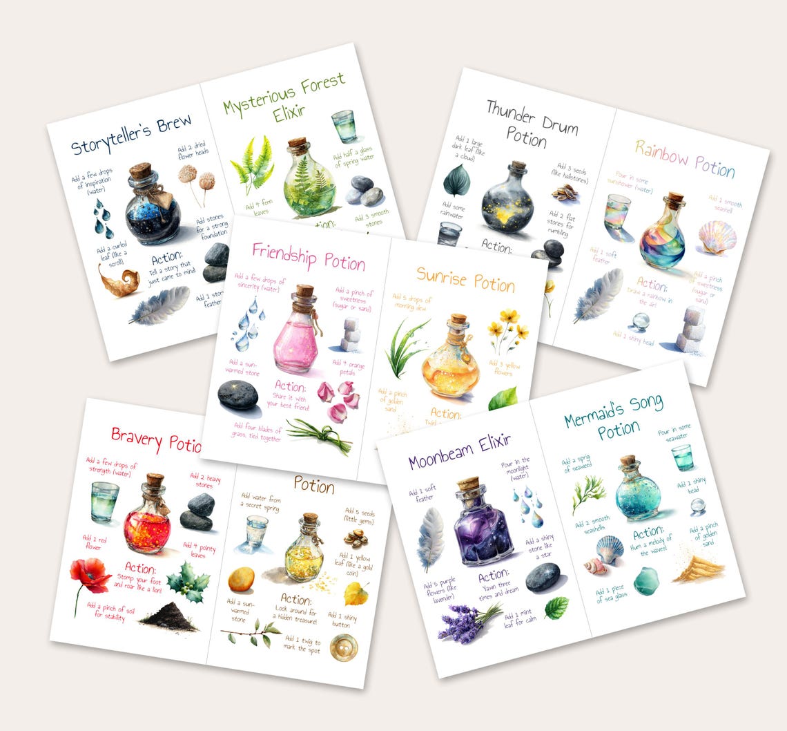 Printable Mud Kitchen Recipe Cards, Fairy Potion Cards, Magic Potions ...