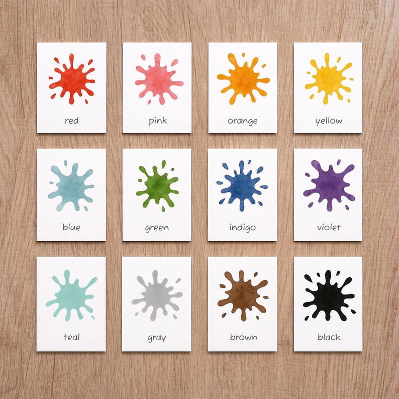Printable Colors Flashcards, Paint Splat Toddler Activities, Montessori ...