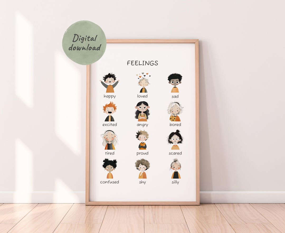 Feelings Chart for Kids, Emotions Poster, Calm Corner Printable ...