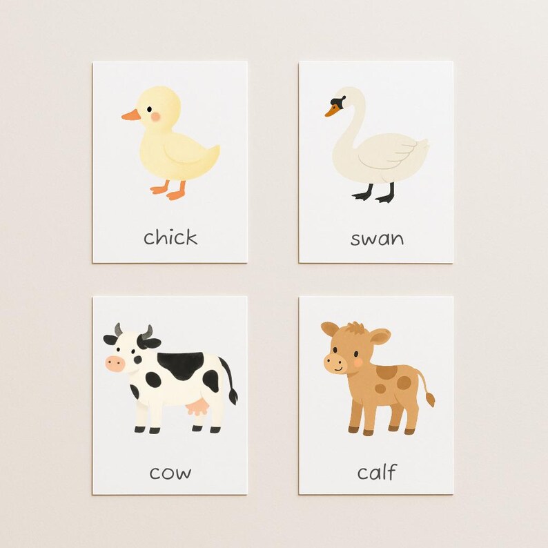 20 Farm Animal Flashcards, Montessori Toddler Cards, First Words ...