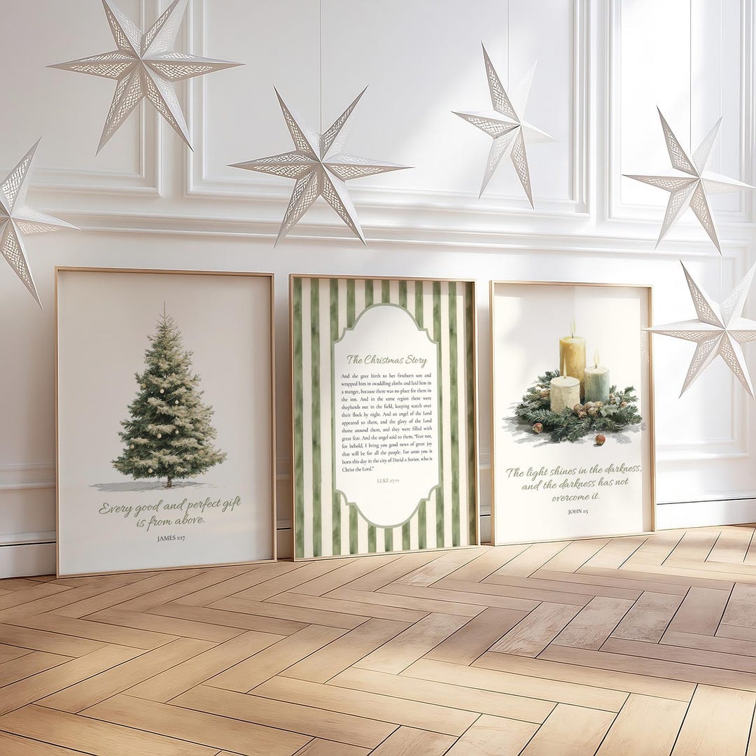 Modern Christian Christmas Wall Art Set Bible Verse Holiday Posters ...
