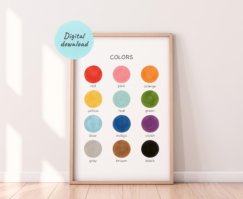 Colors Educational Poster, Montessori Poster, Learn Colors Chart ...