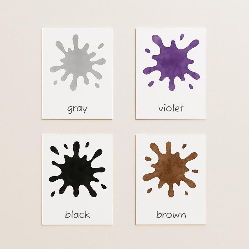 Printable Colors Flashcards, Paint Splat Toddler Activities, Montessori ...