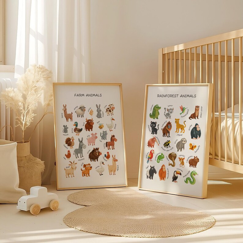 3 Animal Posters, Farm Animals Poster, Ocean Animals Poster, Jungle ...