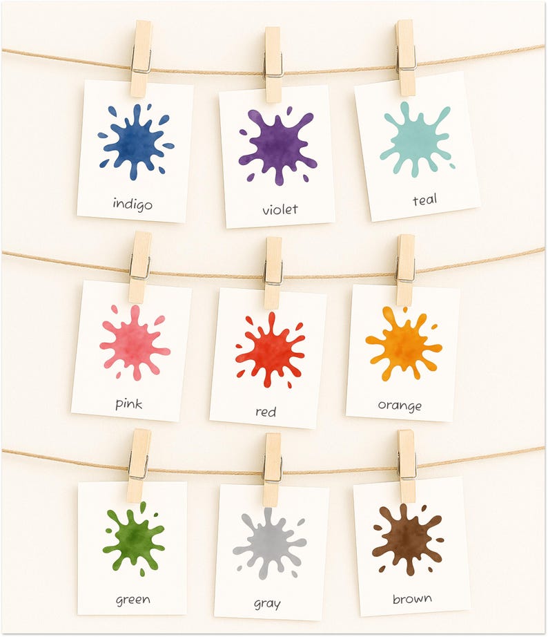 Printable Colors Flashcards, Paint Splat Toddler Activities, Montessori ...