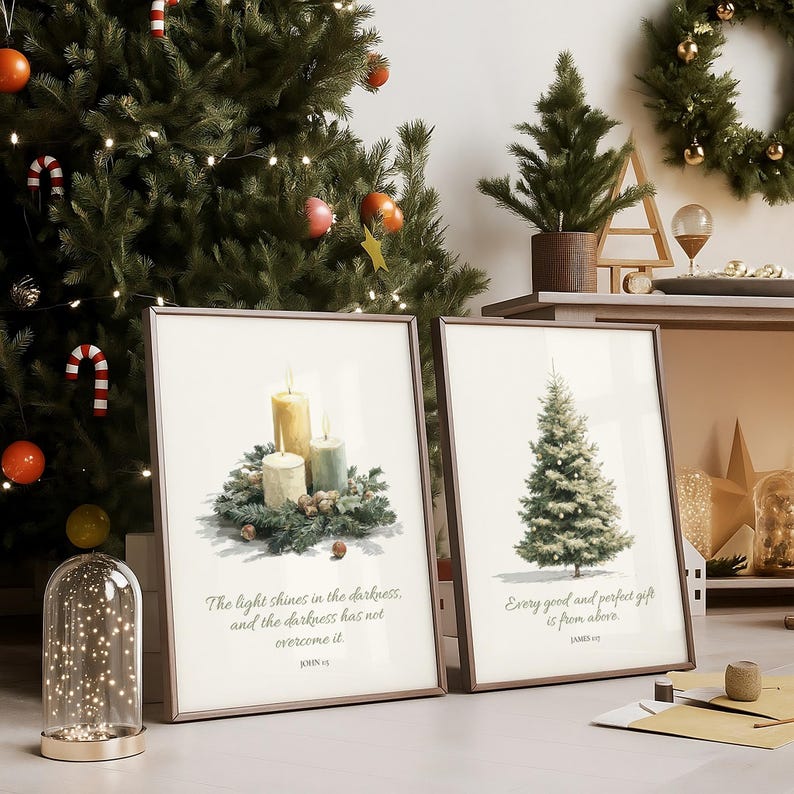 Modern Christian Christmas Wall Art Set Bible Verse Holiday Posters ...