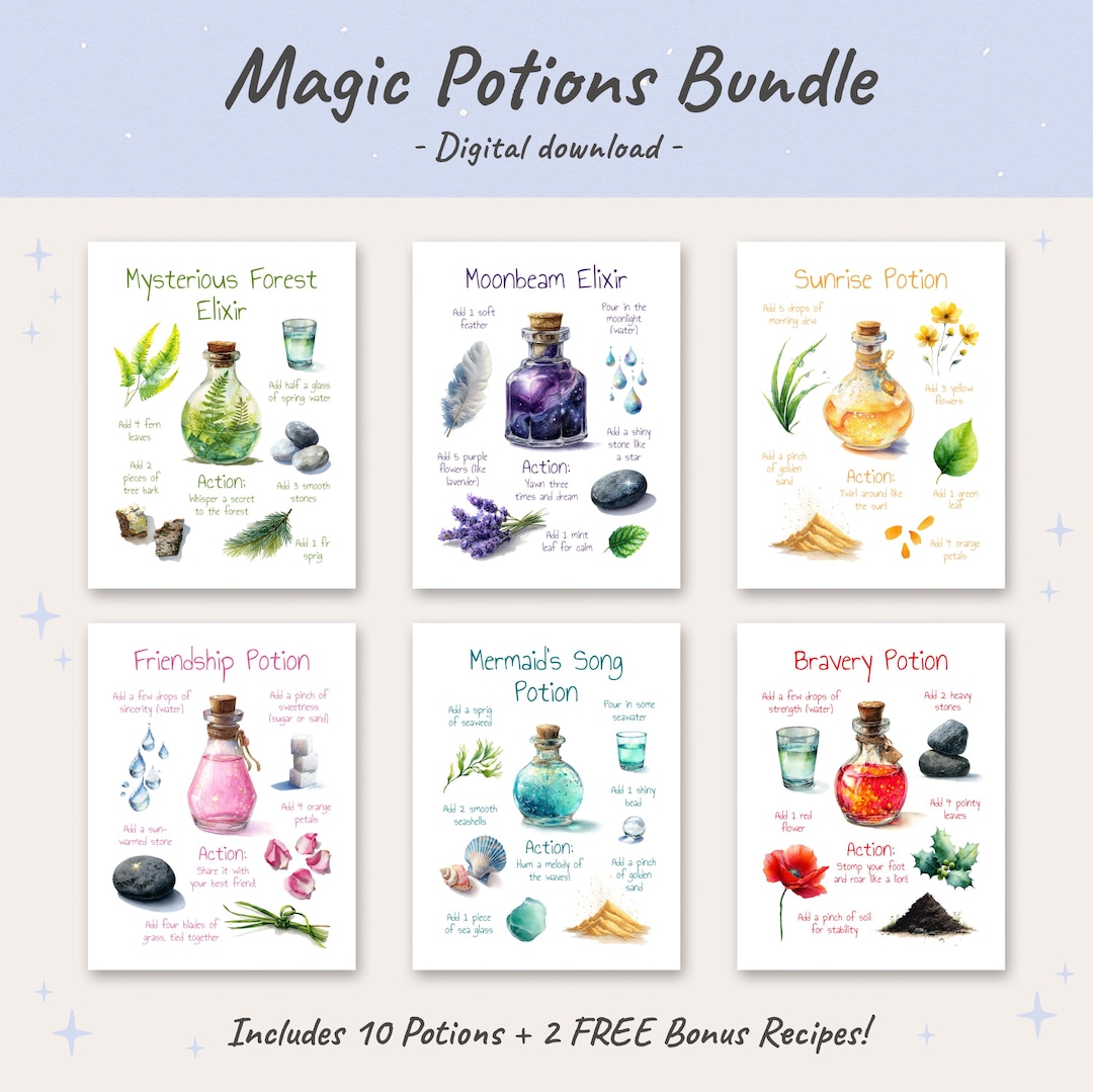 Printable Mud Kitchen Recipe Cards, Fairy Potion Cards, Magic Potions ...