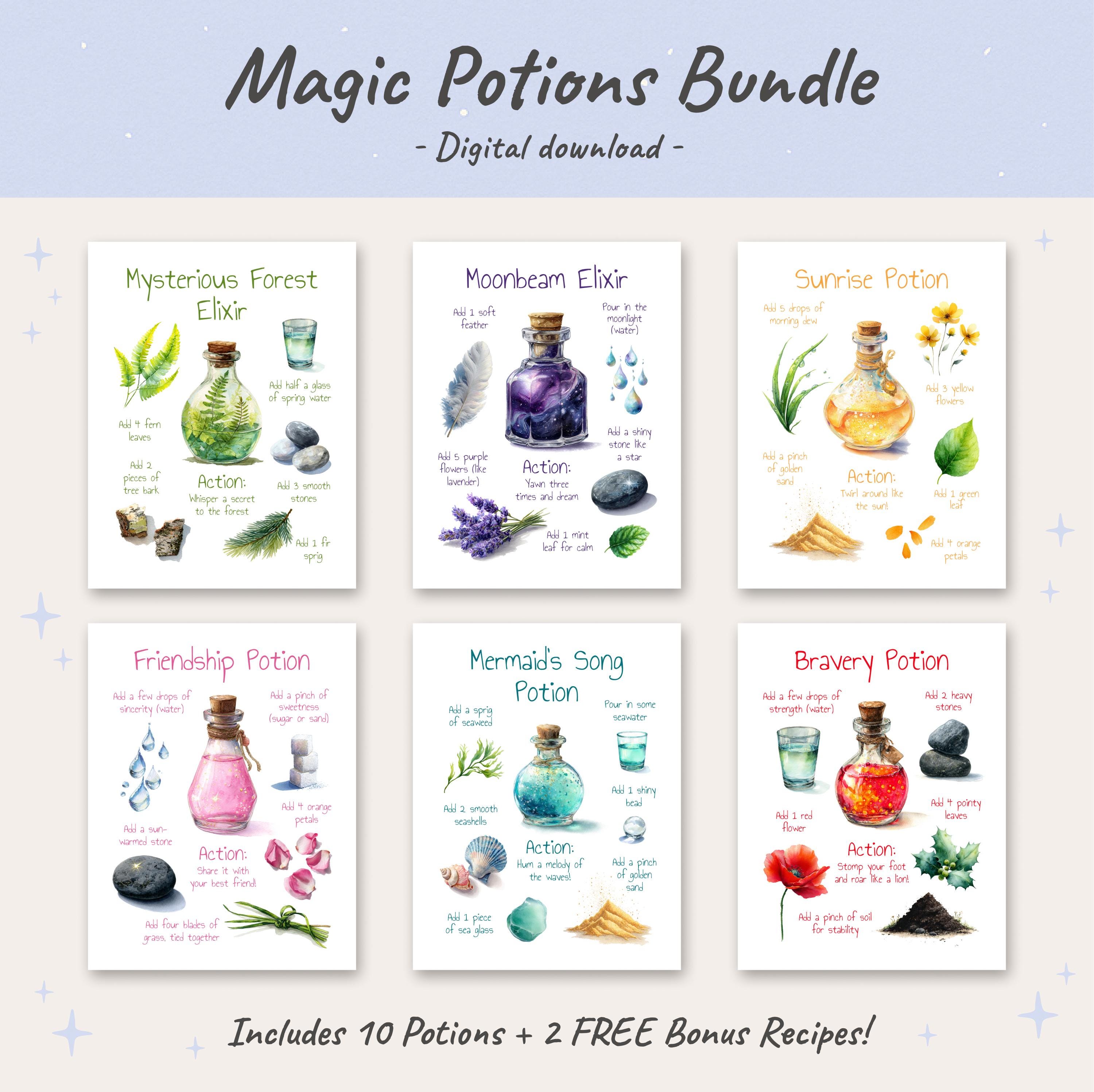 Printable Mud Kitchen Recipe Cards, Fairy Potion Cards, Magic Potions ...