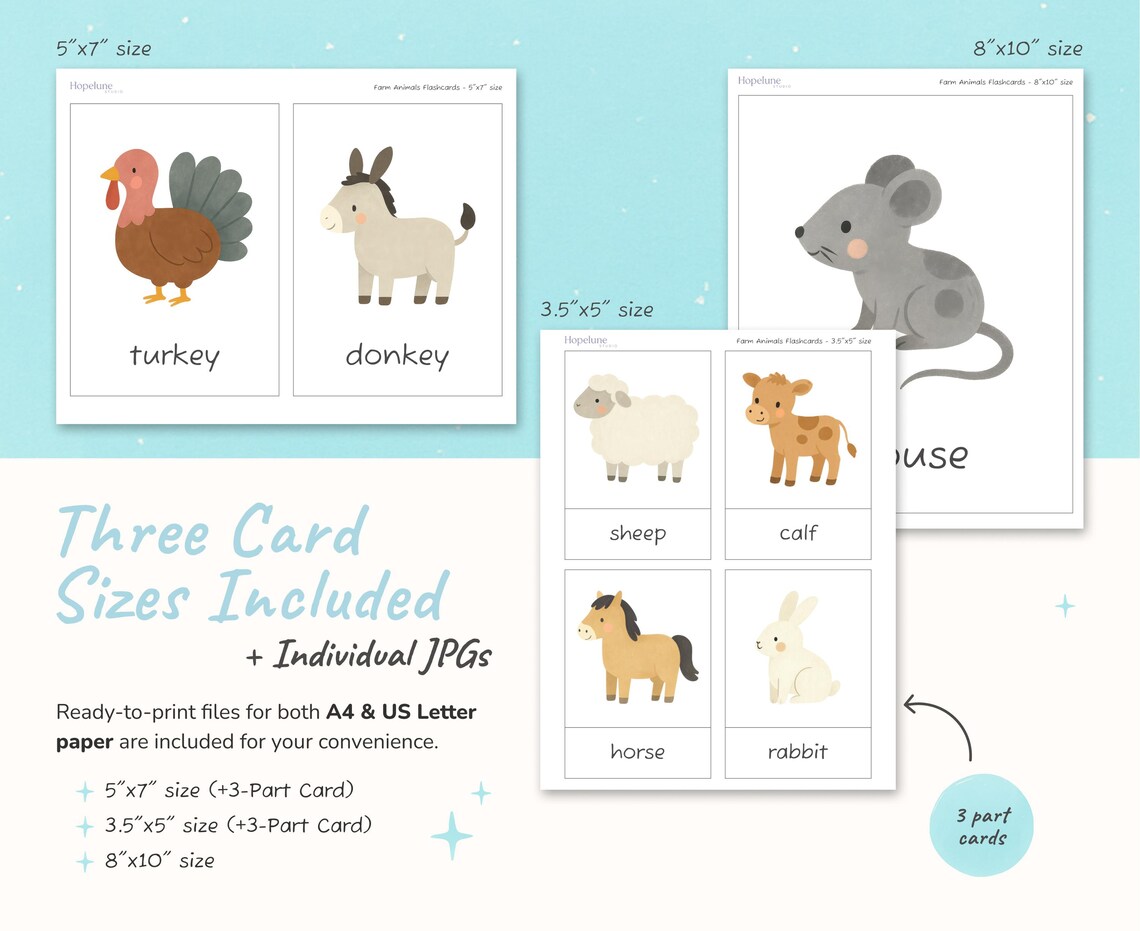 20 Farm Animal Flashcards, Montessori Toddler Cards, First Words ...