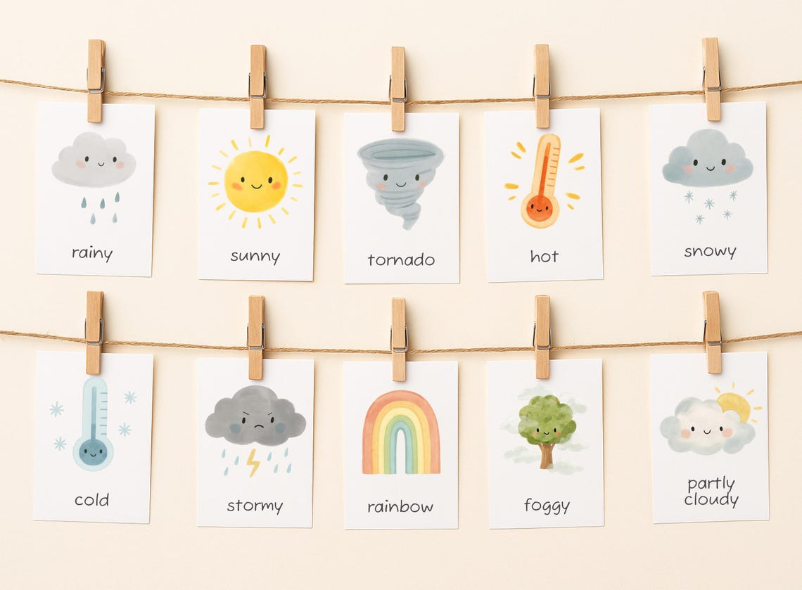Weather Flashcards, Preschool Weather Flash Cards, Toddler Activities ...