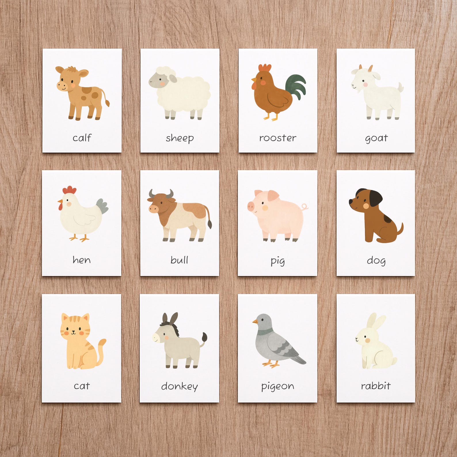 20 Farm Animal Flashcards, Montessori Toddler Cards, First Words ...