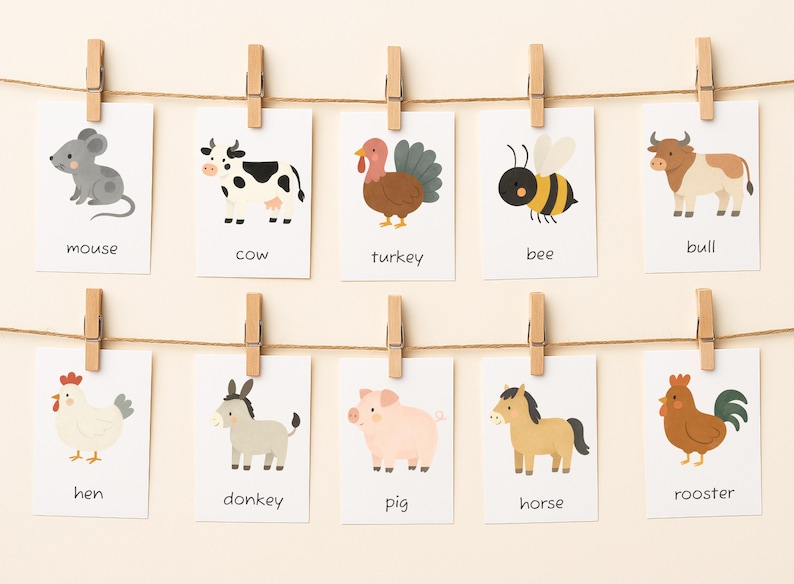 20 Farm Animal Flashcards, Montessori Toddler Cards, First Words ...