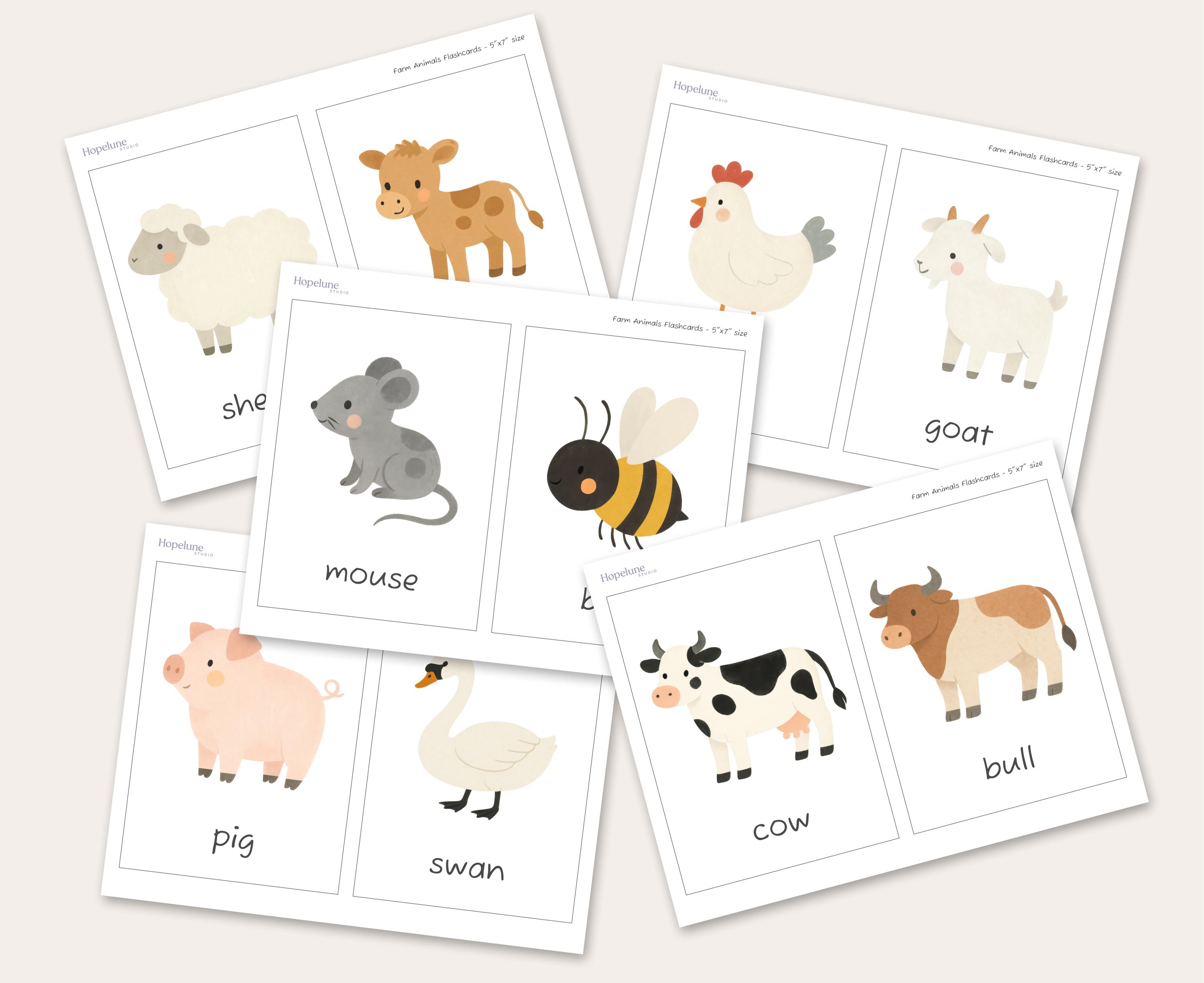 20 Farm Animal Flashcards, Montessori Toddler Cards, First Words ...