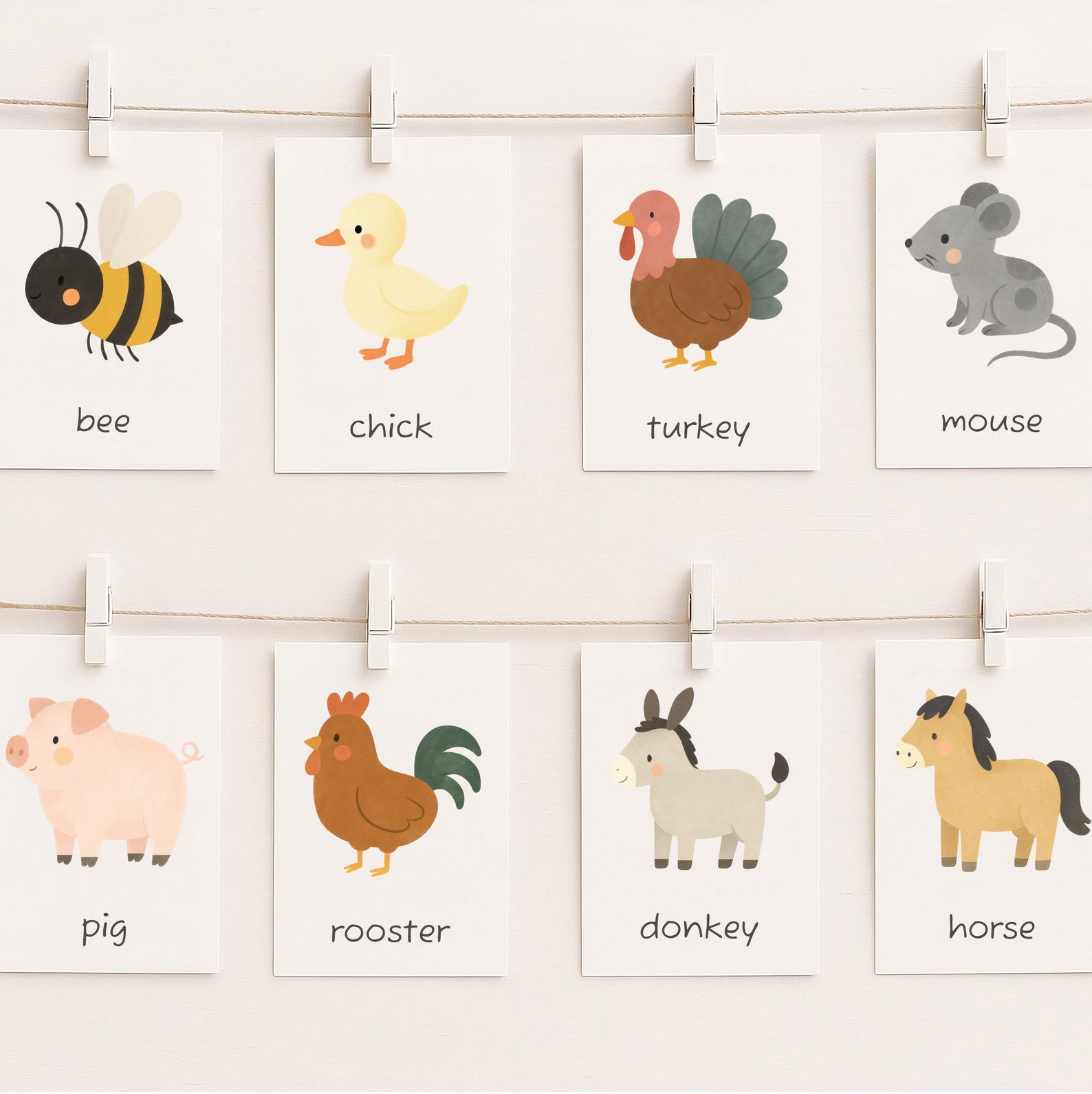 20 Farm Animal Flashcards, Montessori Toddler Cards, First Words ...