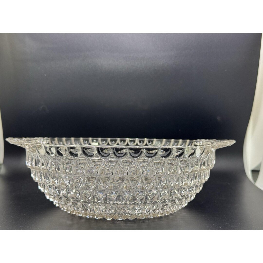 Indiana Glass~two Handle Diamond Cut Clear Glass Scalloped Edges Bowl ...