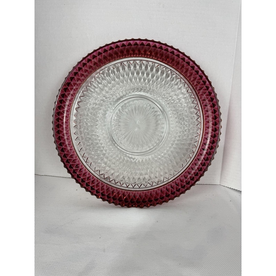 Vintage Glass Diamond Point Platter Cranberry Red Trim - Etsy