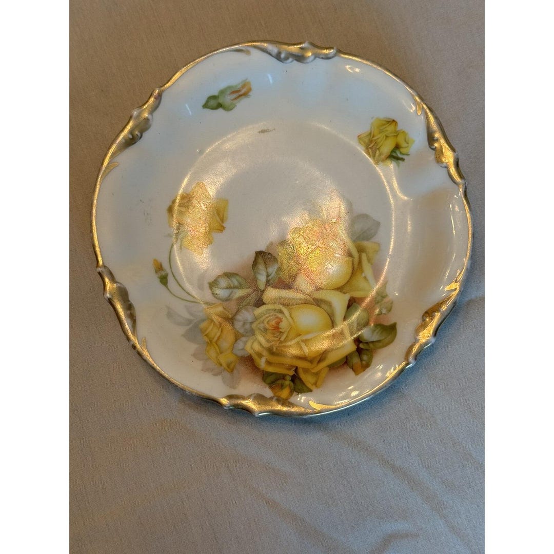 Prov Saxe ES Germany Hand Painted Floral Yellow Roses Gold Trim 6 ...