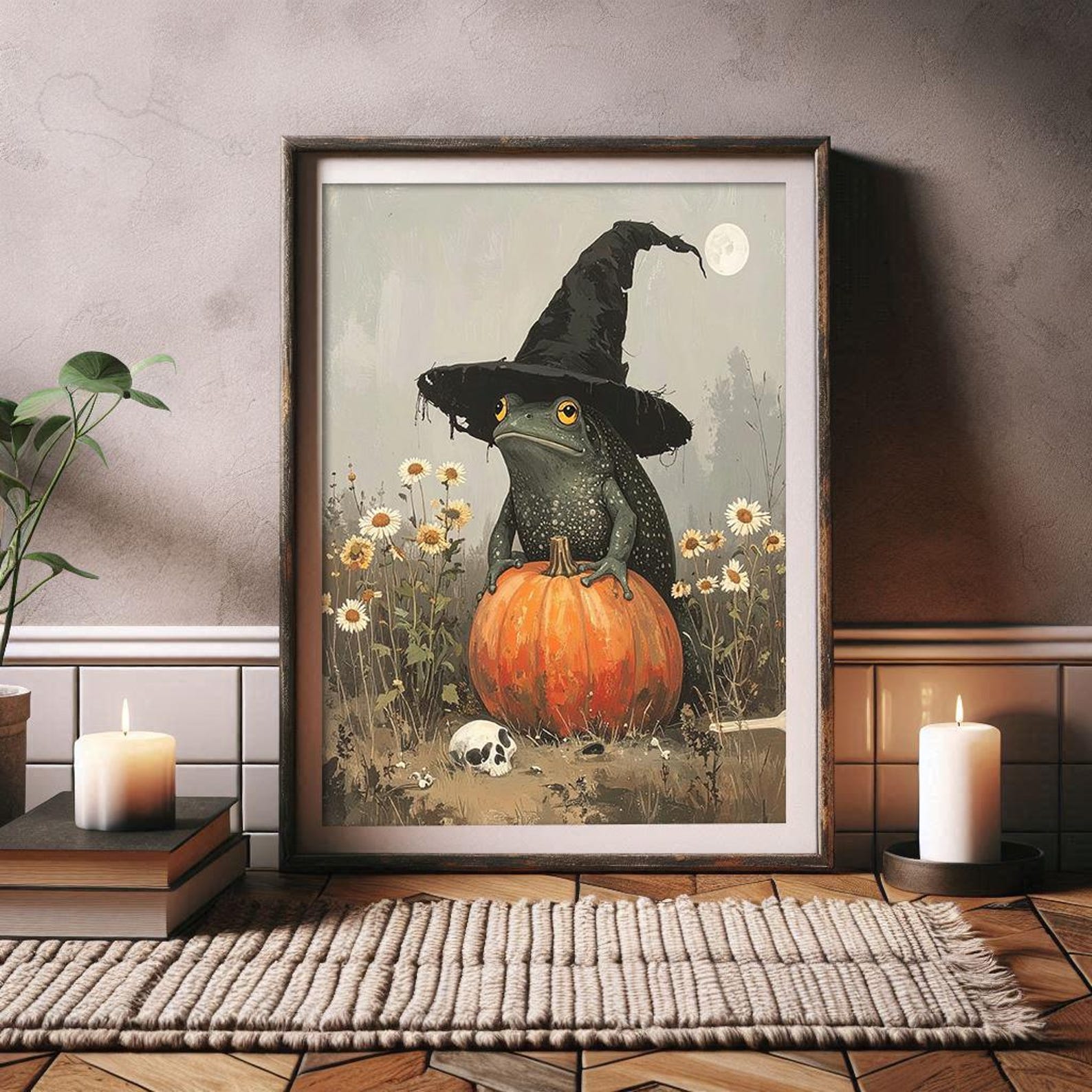 Witch Frog Halloween Wall Art, Cute Spooky Pumpkin Printable ...