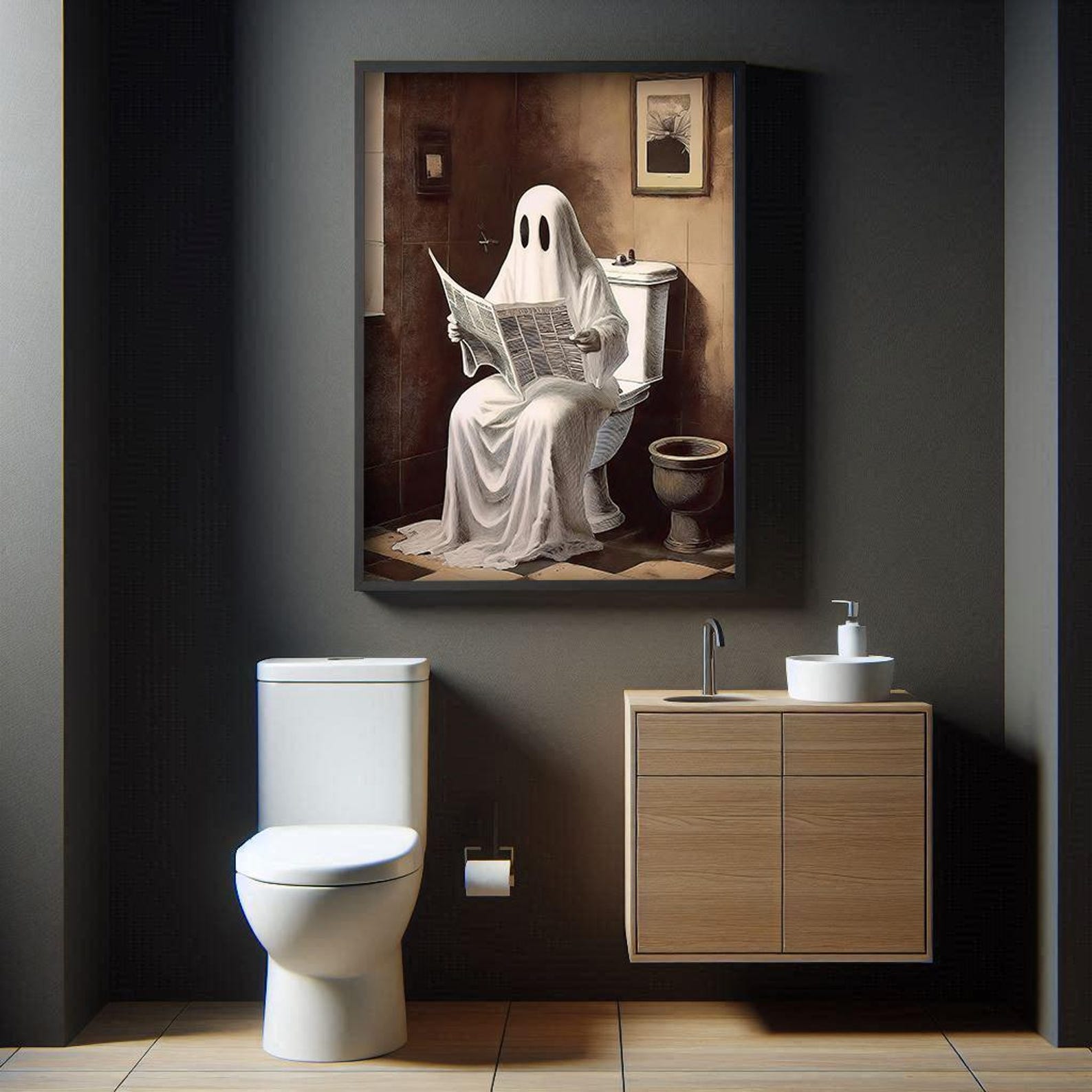Funny Ghost Bathroom Art, Spooky Cute Halloween Printable, Ghost on ...