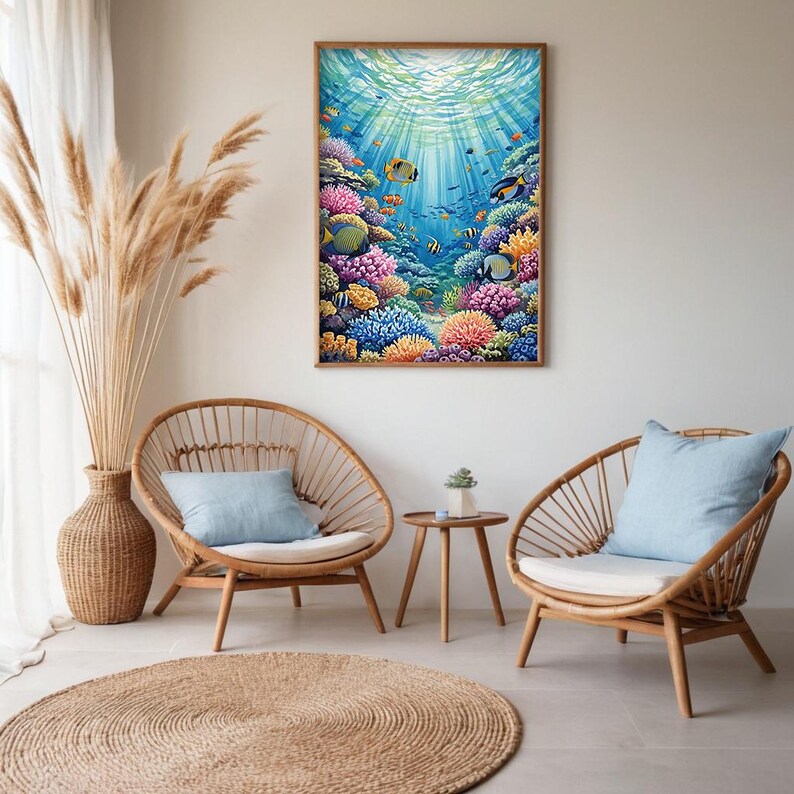 Tropical Coral Reef Fish Wall Art Print, Colorful Ocean Underwater ...