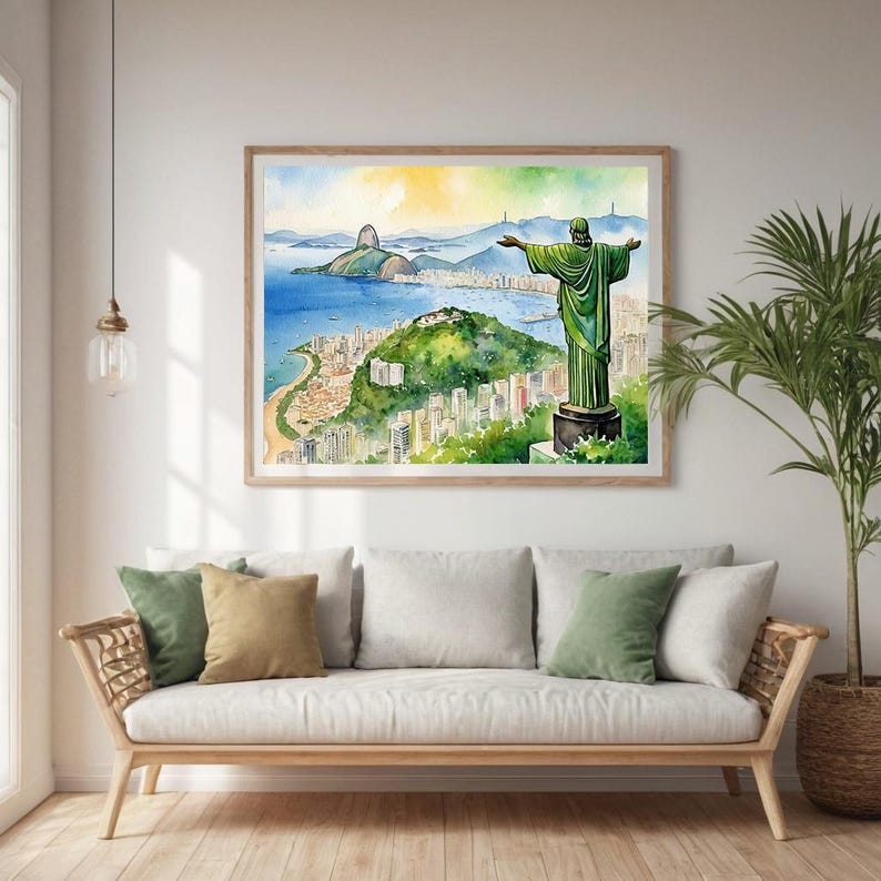 Rio De Janeiro Watercolor Digital Print, Christ the Redeemer Wall Art ...