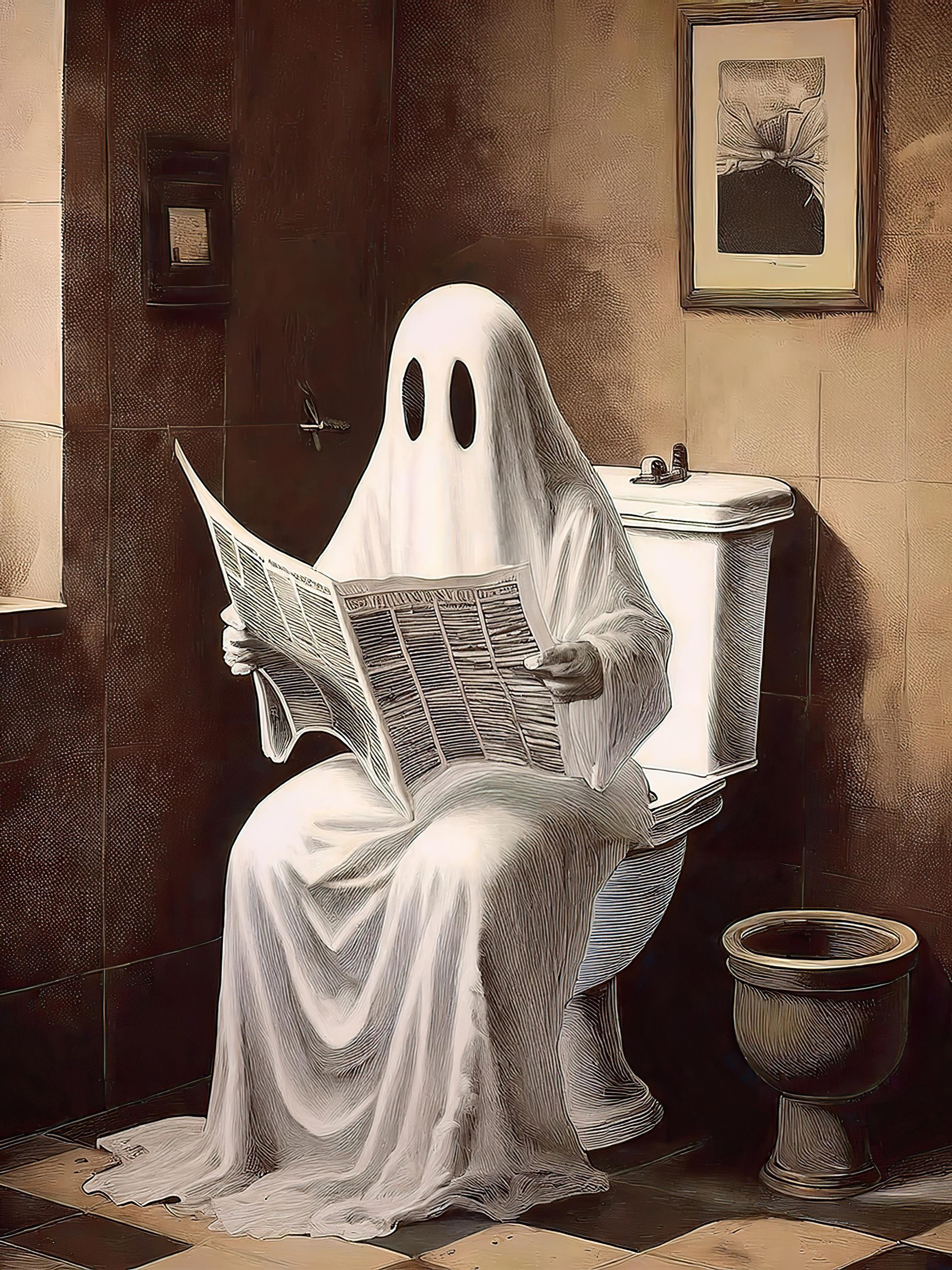 Funny Ghost Bathroom Art, Spooky Cute Halloween Printable, Ghost on ...