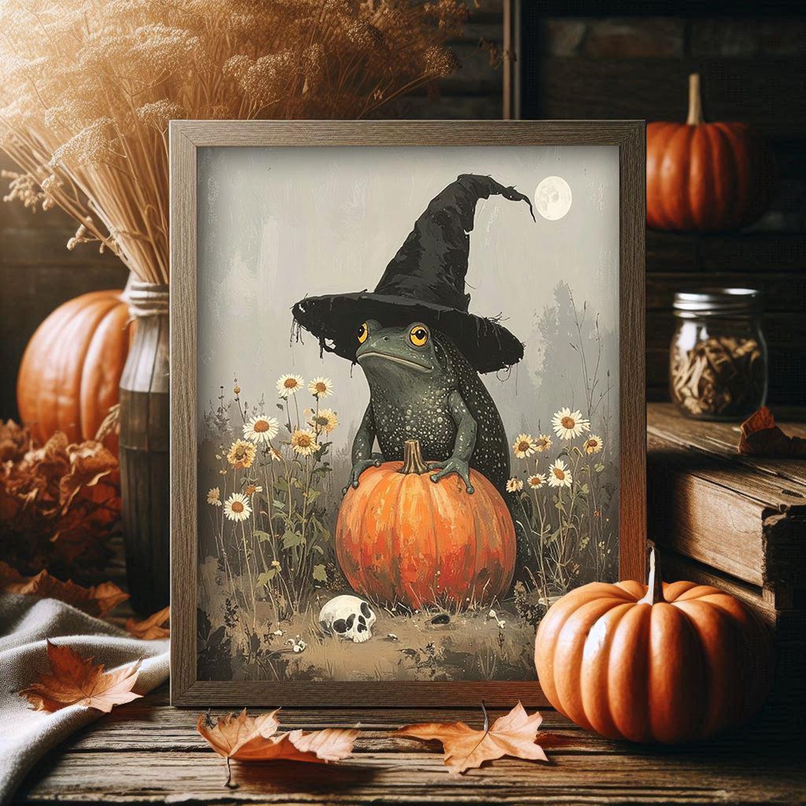 Witch Frog Halloween Wall Art, Cute Spooky Pumpkin Printable ...