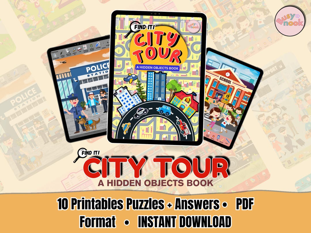 Hidden Object City Tour Printable Puzzle Book: Kids Travel Activity ...