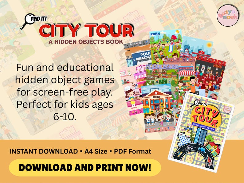 Hidden Object City Tour Printable Puzzle Book: Kids Travel Activity ...