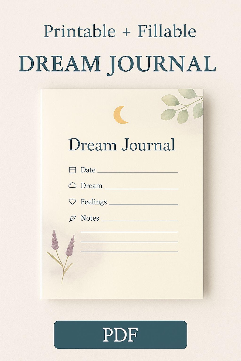 Dream Journal | Printable & Fillable PDF | Guided Dream Diary for Self ...